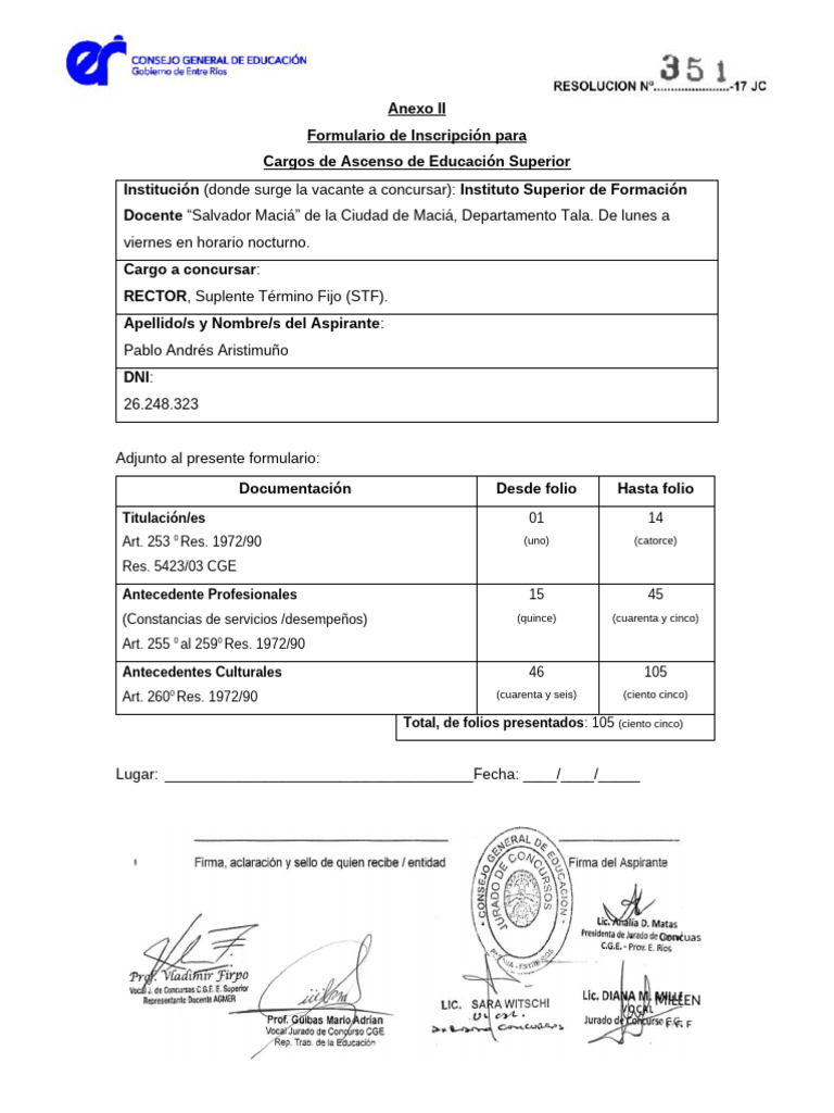 Form Inscr Res. 351 17 JC 1 | PDF