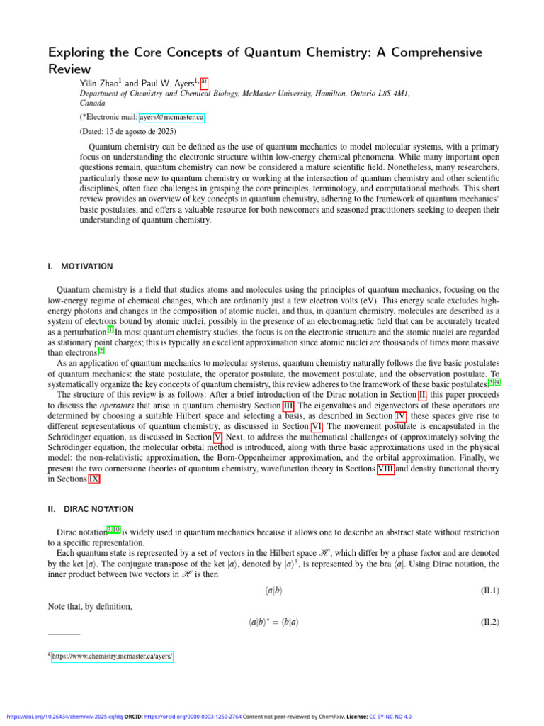 Exploring the Core Concepts of Quantum Chemistry a Comprehensive Review ...