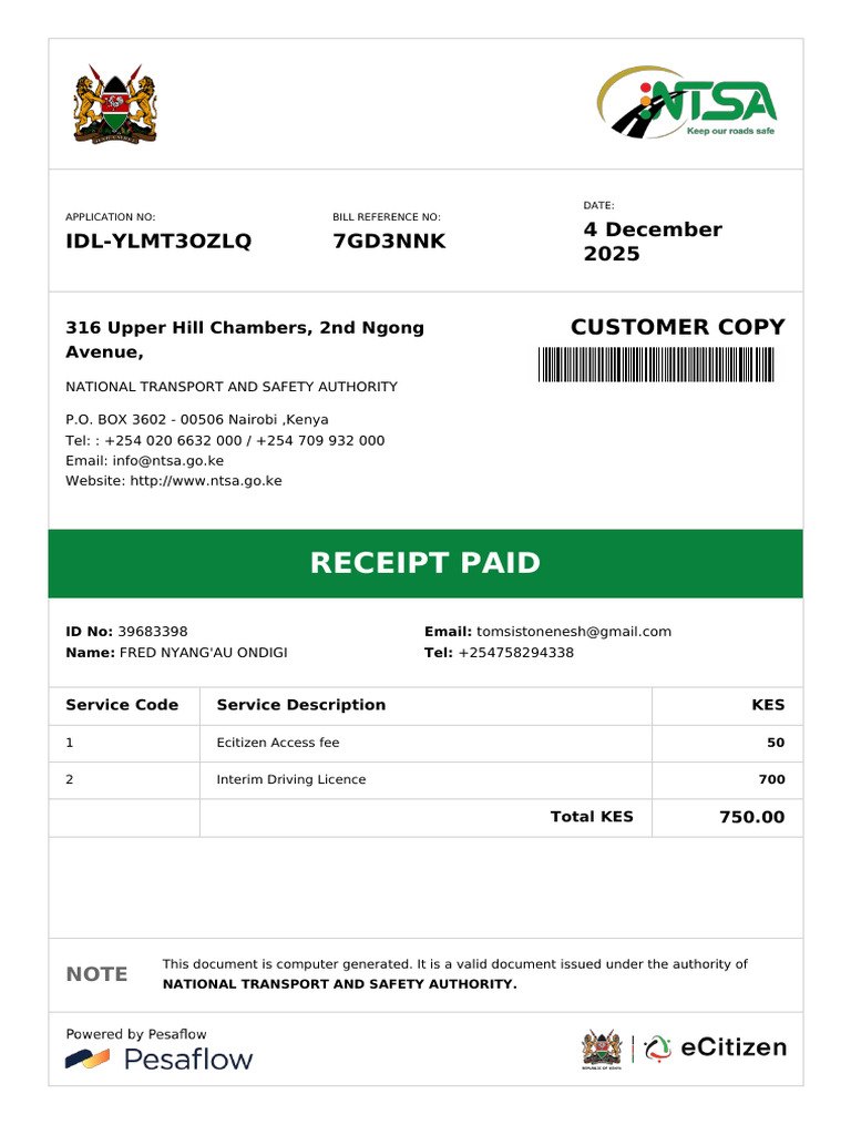 Idl Ylmt3ozlq Receipt (1) | PDF | Driving