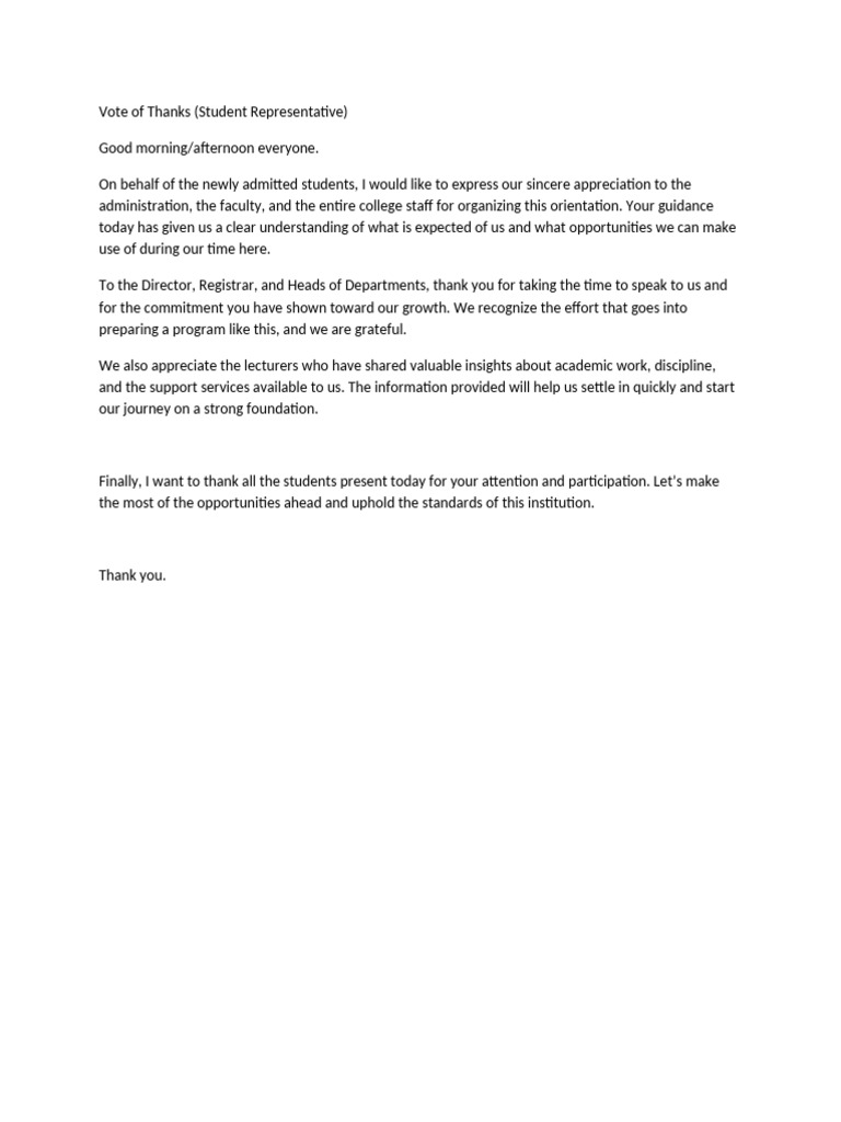 Students Vote of Thanks | PDF