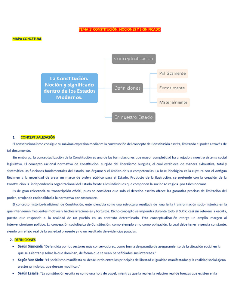 TEMA 1 Constitución Nociones y Significado | PDF | Constitución | Ley ...