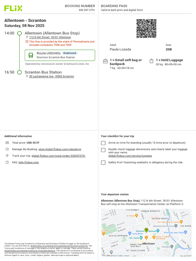 Boarding Pass Allentown Pa Scranton Pa 3303472751 | PDF | Bus | Scranton