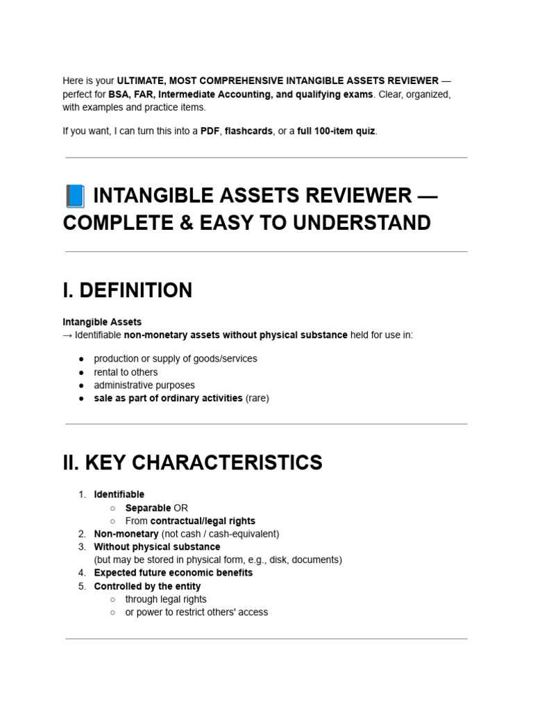 Comprehensive Intangible Assets Guide | PDF | Intangible Asset ...