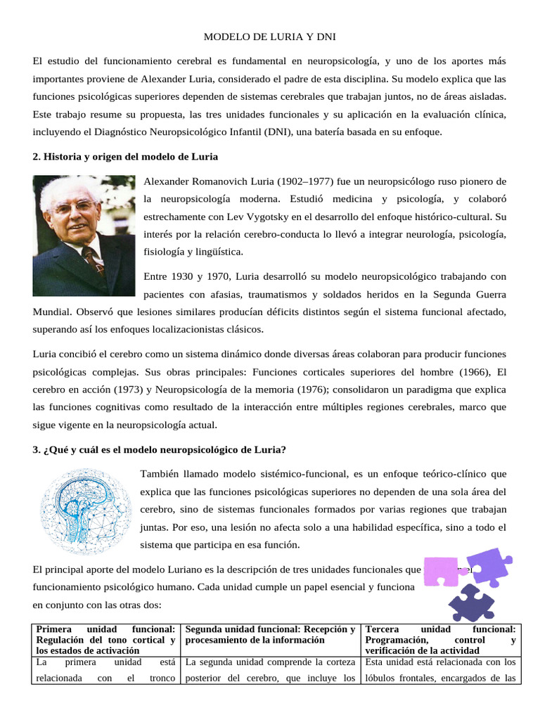 Modelo de Luria y Diagnóstico Neuropsicológico | PDF | Neuropsicología ...