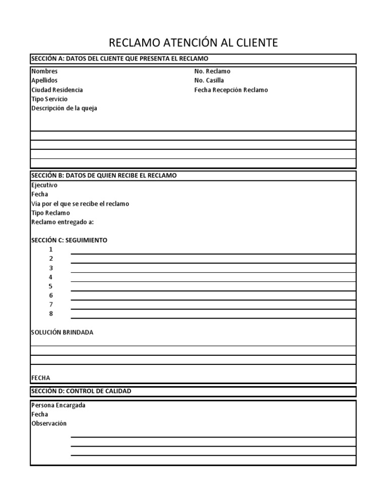 Formulario Atencion Al Cliente | PDF