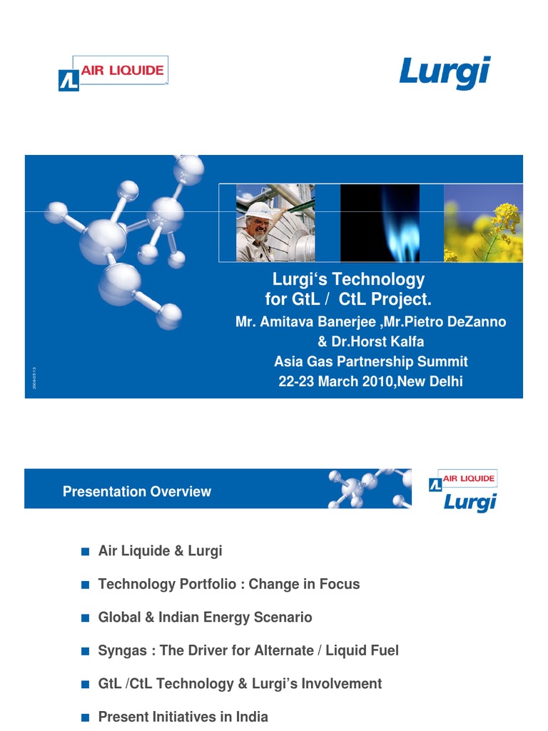 Lurgi Technology for Gtl Ctl Project Amitava Banerjee | Gasification ...