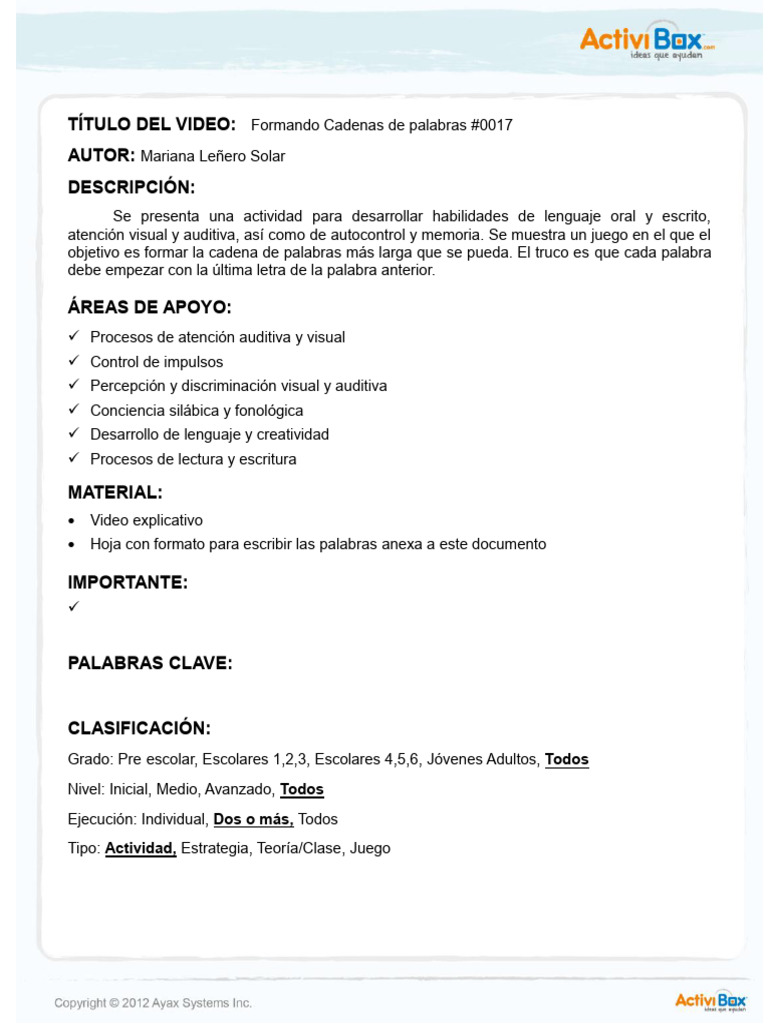 Vocabulario Formando Cadenas de Palabras 00172 | PDF