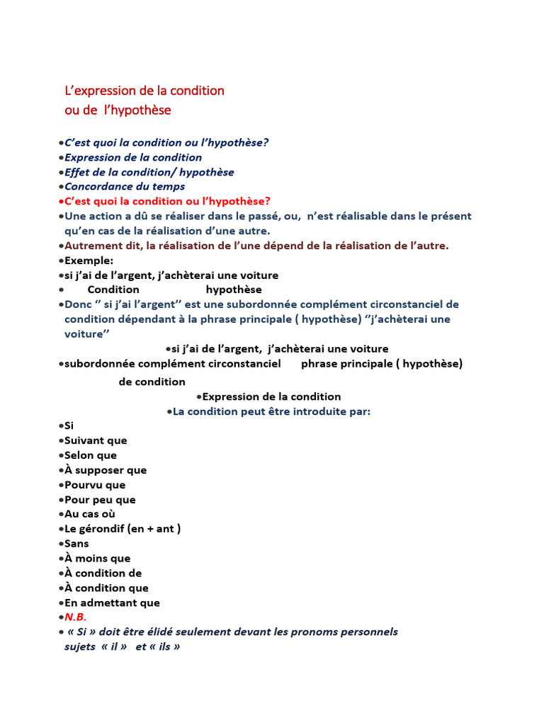 Comprendre la condition et l'hypothèse | PDF | Morphologie linguistique ...