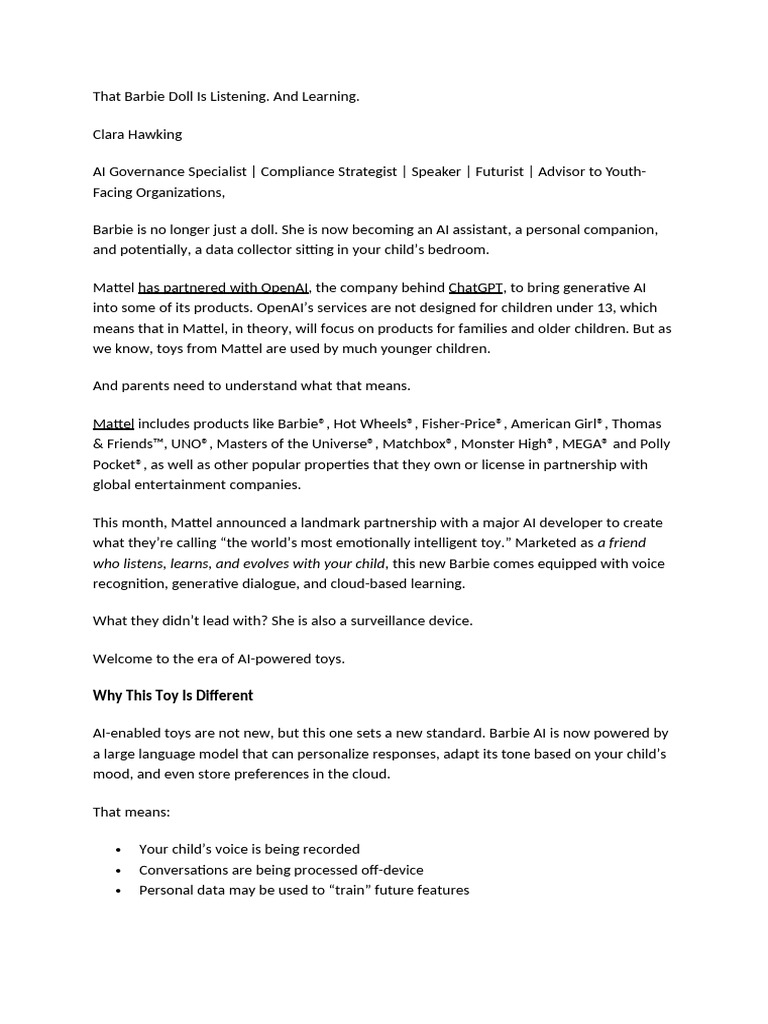 AI Barbie: What Parents Must Know | PDF | Artificial Intelligence ...