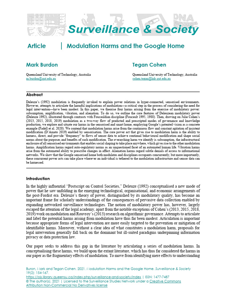 Mark Burdon (2021) Modulation Harms and The Google Home | PDF ...