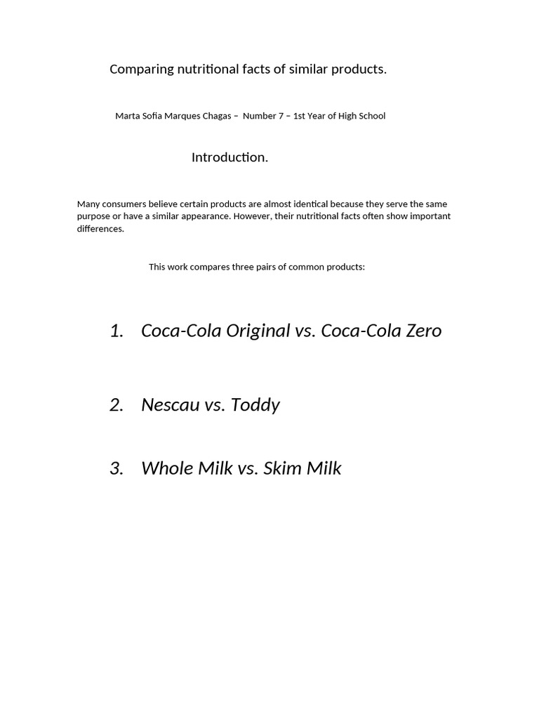 Comparing Nutritional Facts of Similar Products | PDF | Nutrition Facts ...