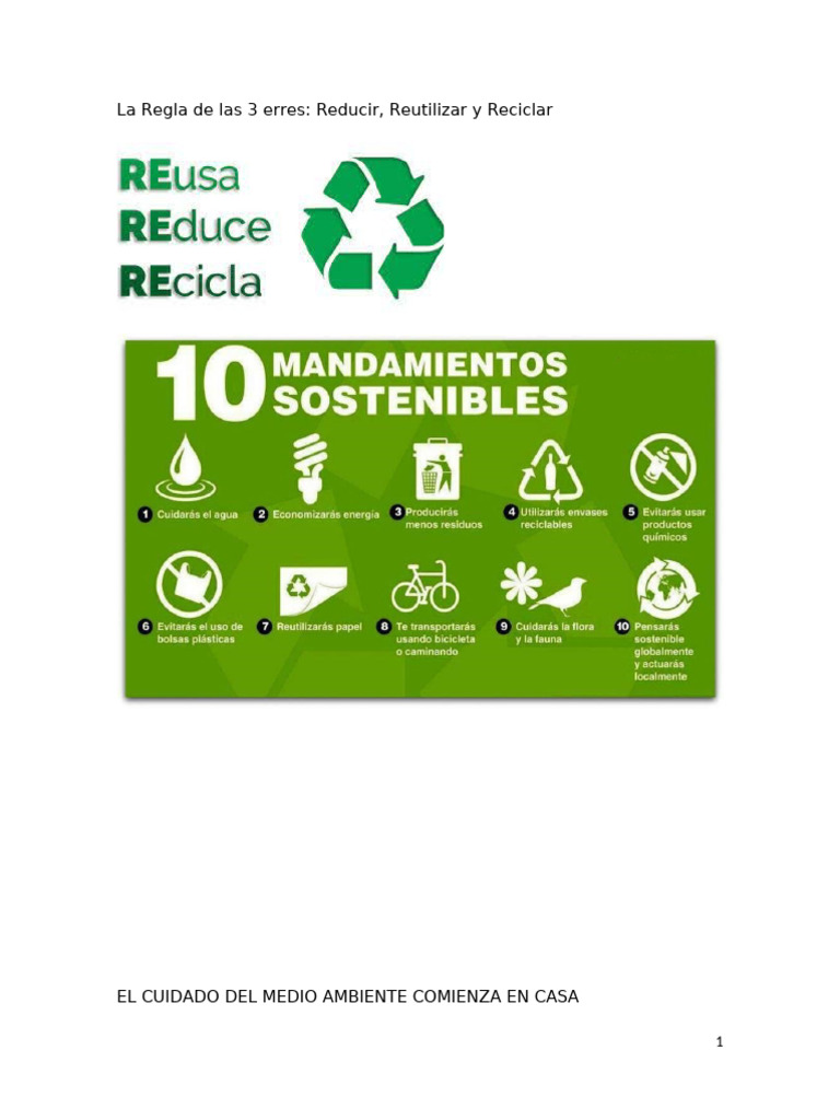 Regla 3 Erres: Reduce, Reutiliza, Recicla | PDF | Reciclaje | Residuos