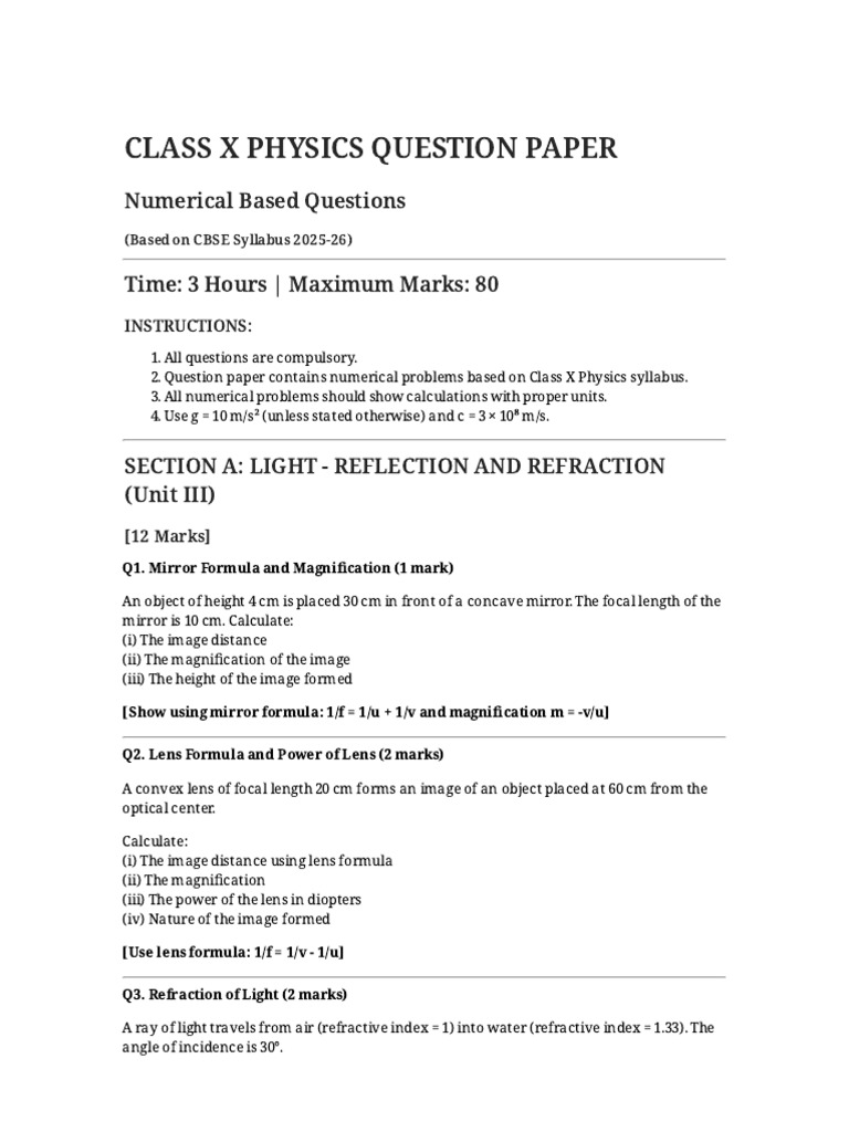 Class 10 Physics Question Paper | PDF | Buoyancy | Thermal Expansion