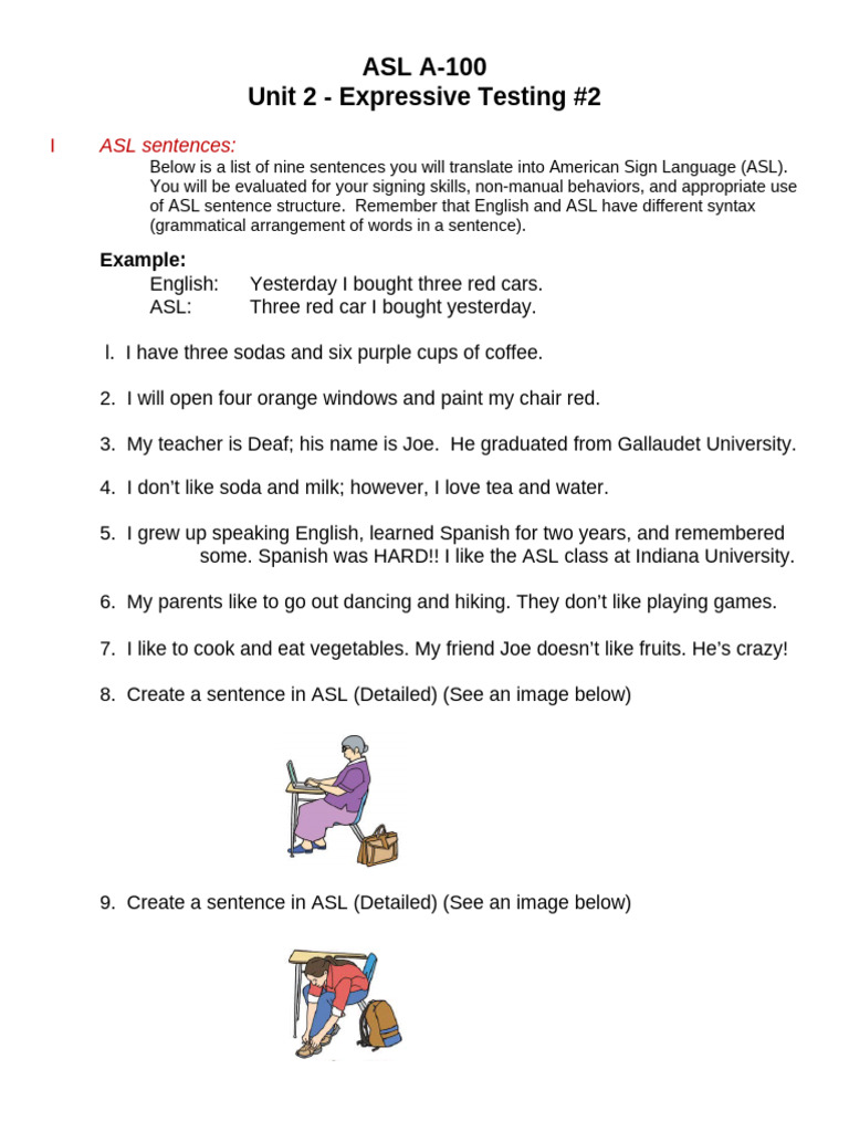 A100 Expressive Testing (UNIT 2) | PDF | American Sign Language | Deafness