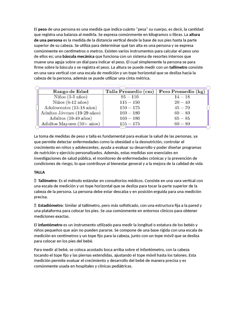 Peso y Talla | PDF | Medición | Balanza