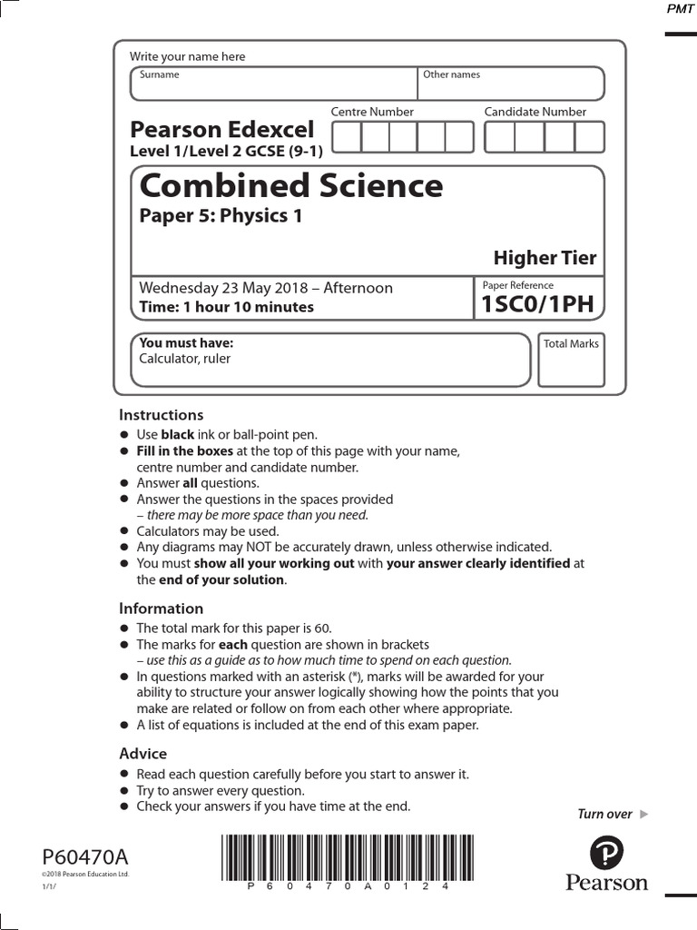 June 2018 QP - Physics 1 (H) Edexcel Science GCSE | PDF ...