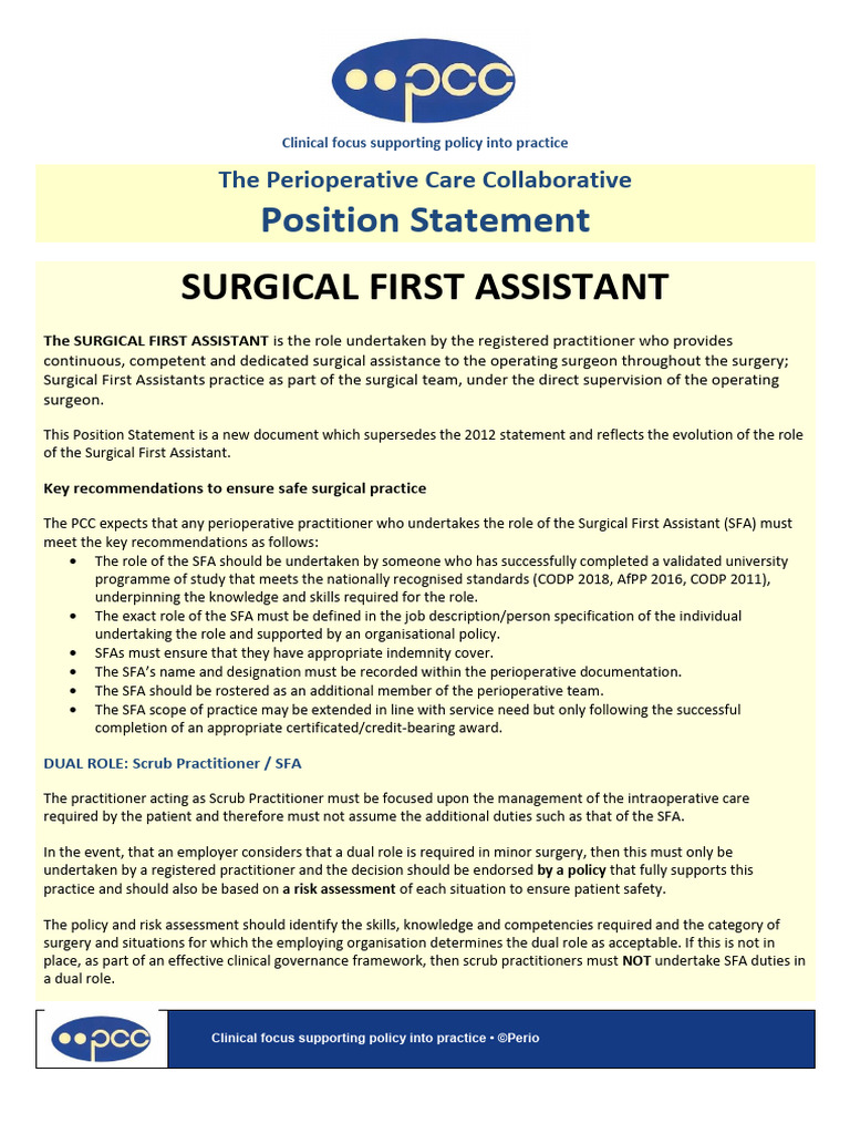 Surgical First Assistant Role Guidelines | PDF | Health Care | Medicine