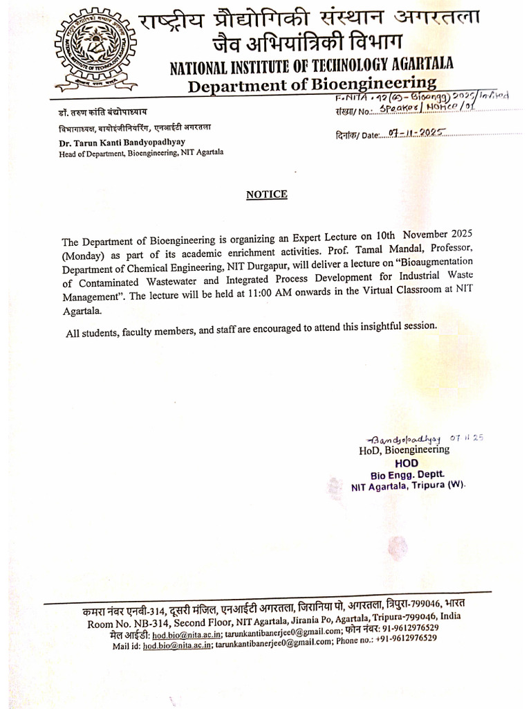 Invitation for Lecture on 10-11-25(Monday) by Prof Tamal Mandal | PDF