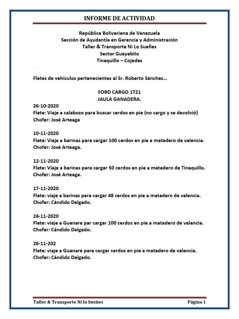 Fletes de Vehiculos Sr. Roberto Sanchez. | PDF