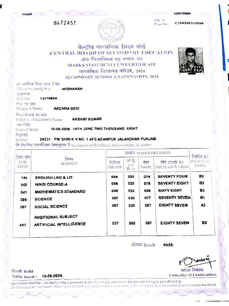 10th Marksheet | PDF