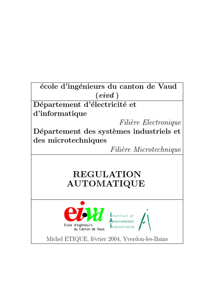 Cours - Régulation Automatique Analogique | PDF | Automation | Théorie ...