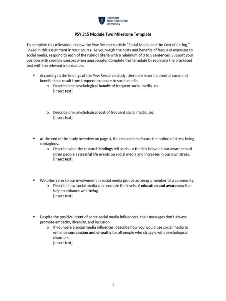 PSY 215 Module Two Milestone Template | PDF