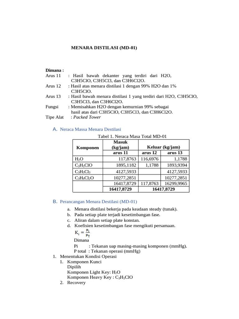 Desain Menara Distilasi MD-01 dan Analisis | PDF