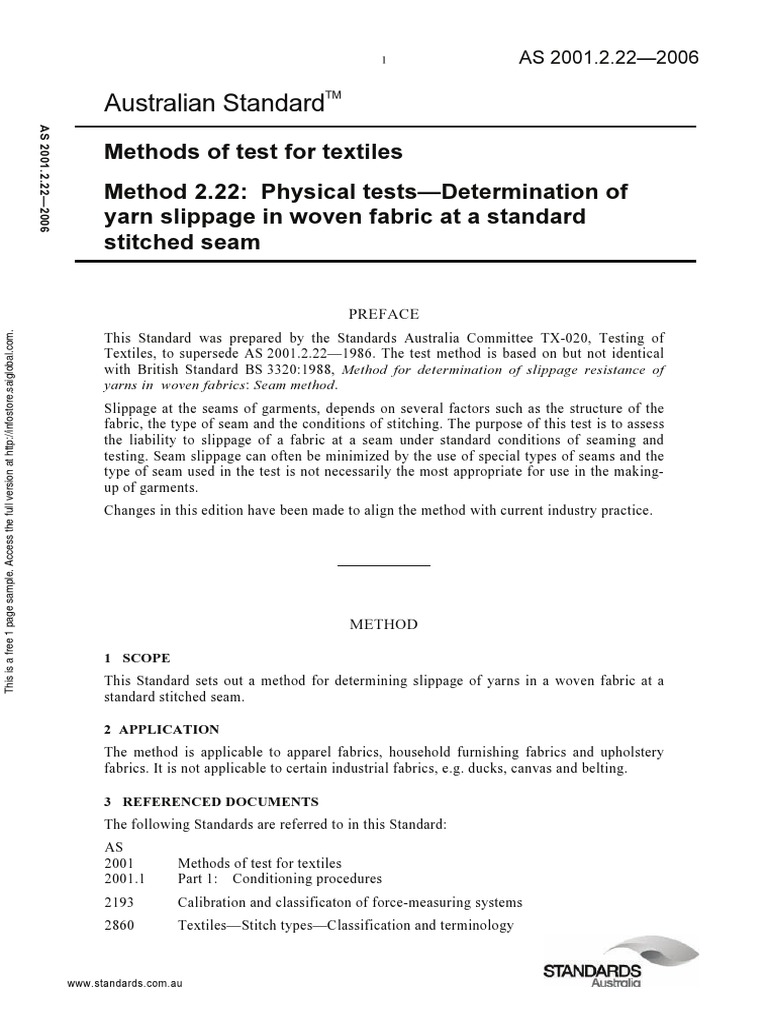 As 2001.2.22-2006 Methods of Test For Textiles Physical Tests ...