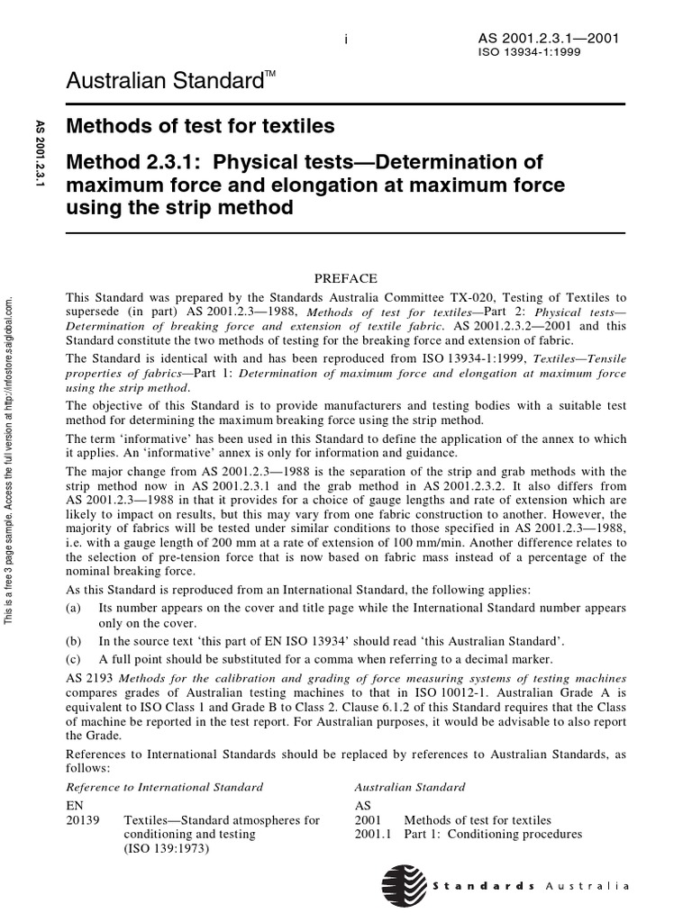 As 2001.2.3.1-2001 Methods of Test For Textiles Physical Tests ...