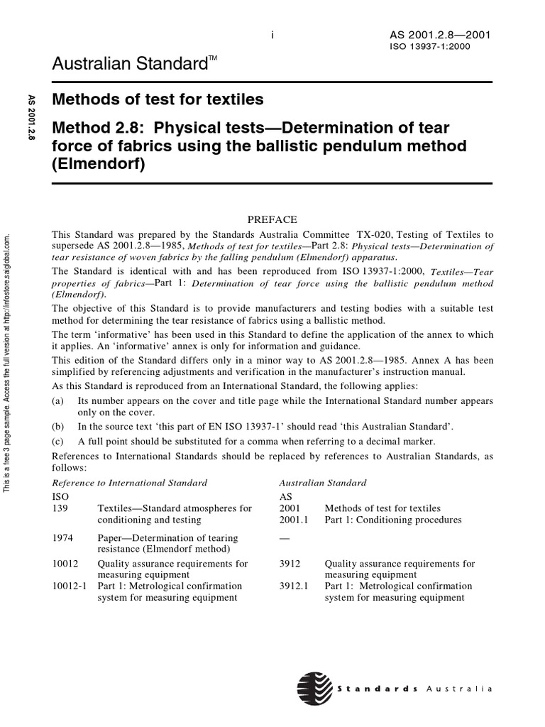 As 2001.2.8-2001 Methods of Test For Textiles Physical Tests ...