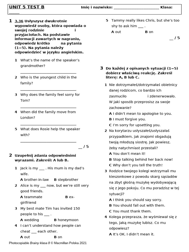 Brainy Kl8 Unit Test 5 B | PDF