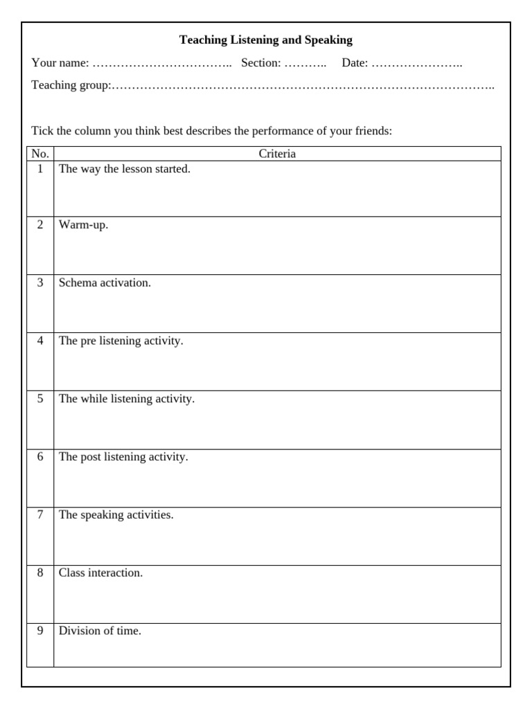 Evaluating Listening and Speaking Skills | PDF