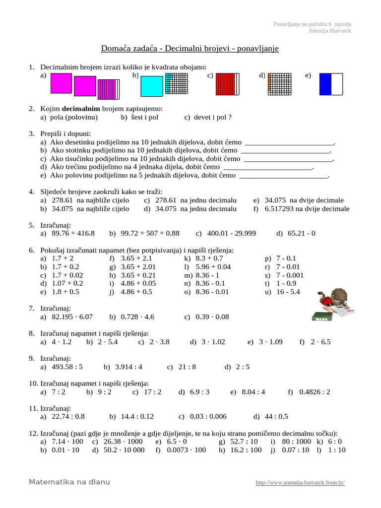 Decimalni Brojevi Ponavljanje Na Pocetku 6 Razreda | PDF