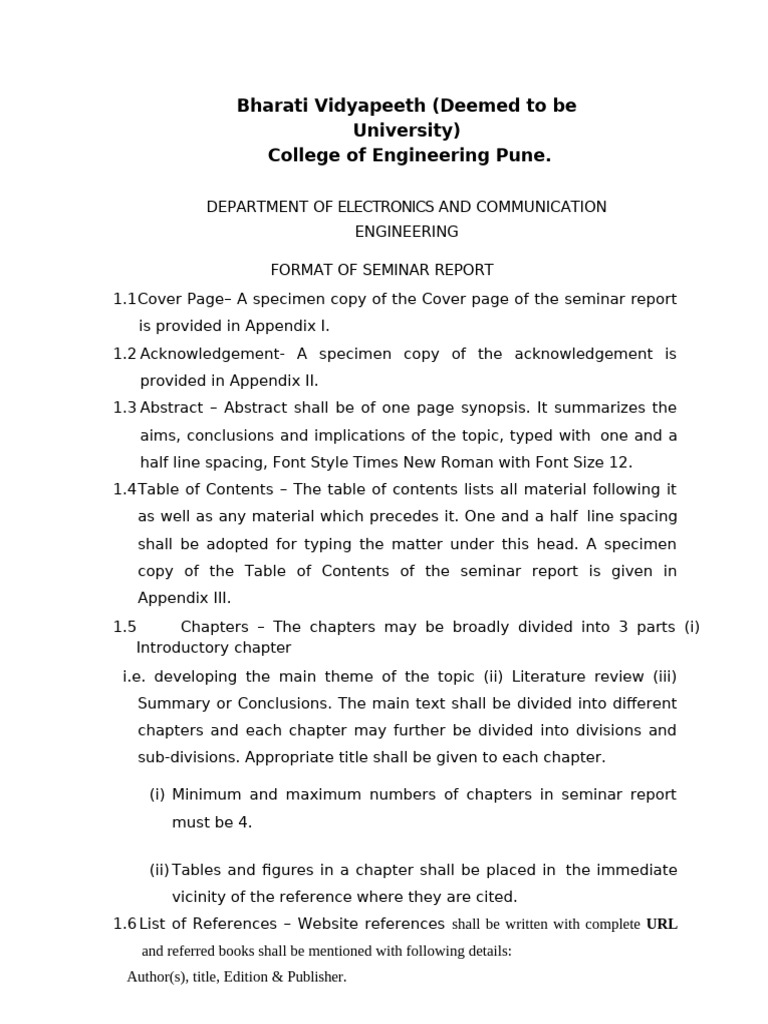Seminar Report Format for ECE Students | PDF | Table Of Contents ...
