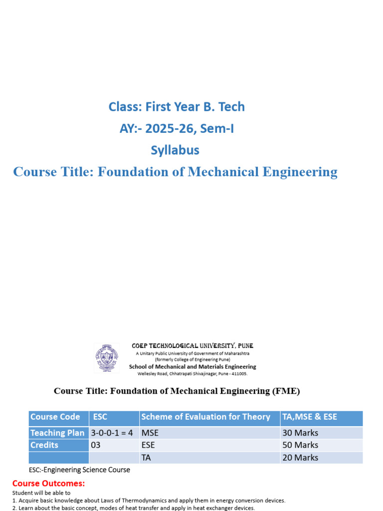 Foundation of Mechanical Engineering Syllabus | PDF | Gear | Bearing ...
