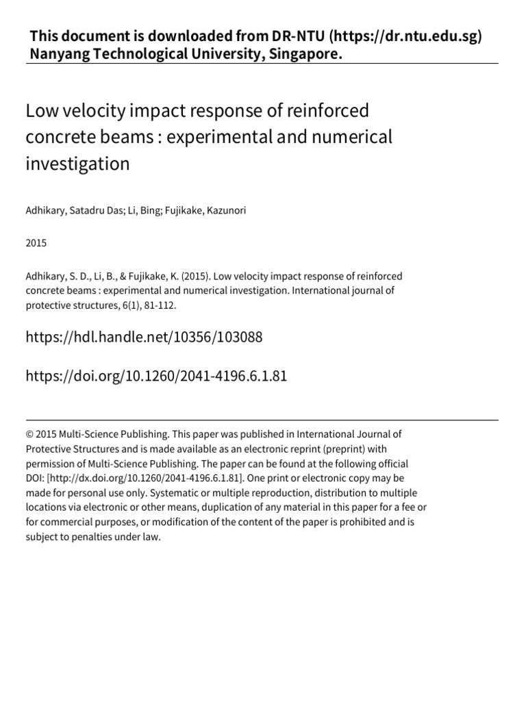 Low Velocity Impact on Concrete Beams | PDF | Bending | Beam (Structure)