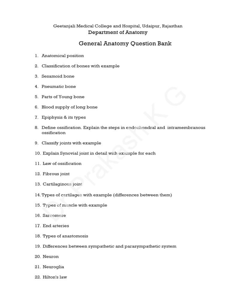 General Anatomy Question Bank - 221228 - 164448 | PDF