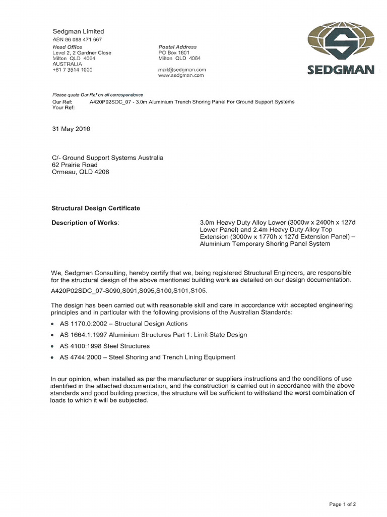 A420P02SDC_07_3.0m Alloy Panels Certificate | PDF