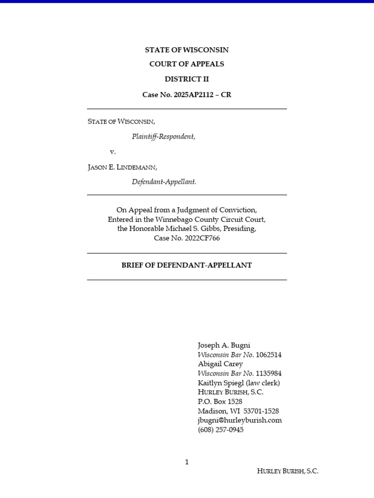 Appeal Brief for Jason Lindemann Case | PDF | Witness | Trials