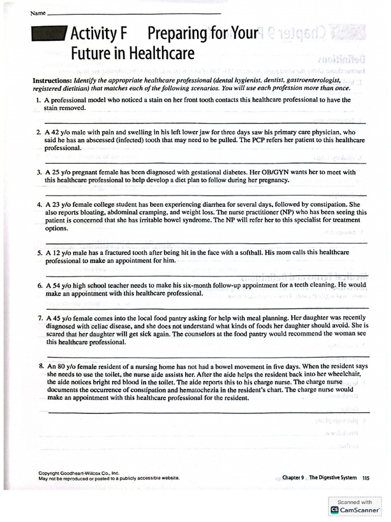 Chapter 9 - Intro To Medical Terminology - Activity F - PG 115-118 | PDF