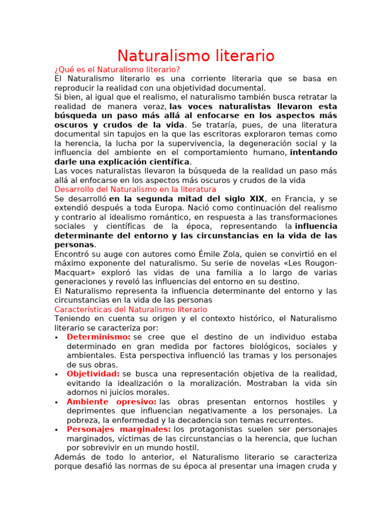 Características del Naturalismo Literario | PDF