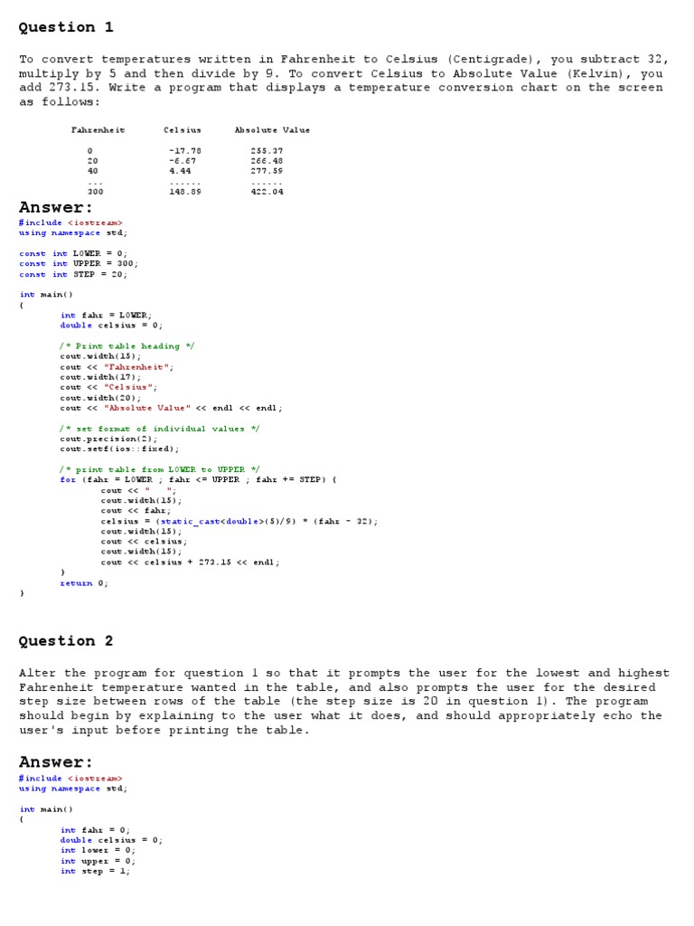 Example | PDF | Fahrenheit | Celsius