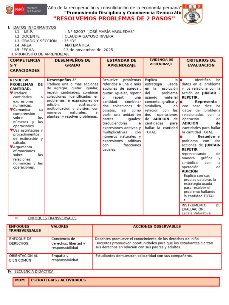 Matem. Resolvemos Problemas de 2 Pasos 13 Noviem. Arguedas | PDF ...