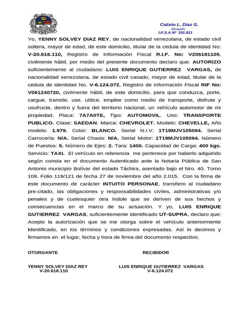 Autoriz Conduc Vehic Prima | PDF