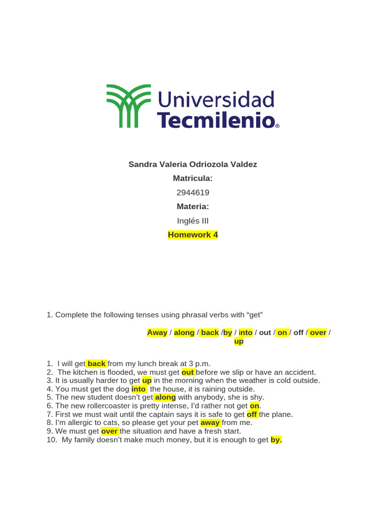 Phrasal Verbs with "Get" Exercises | PDF