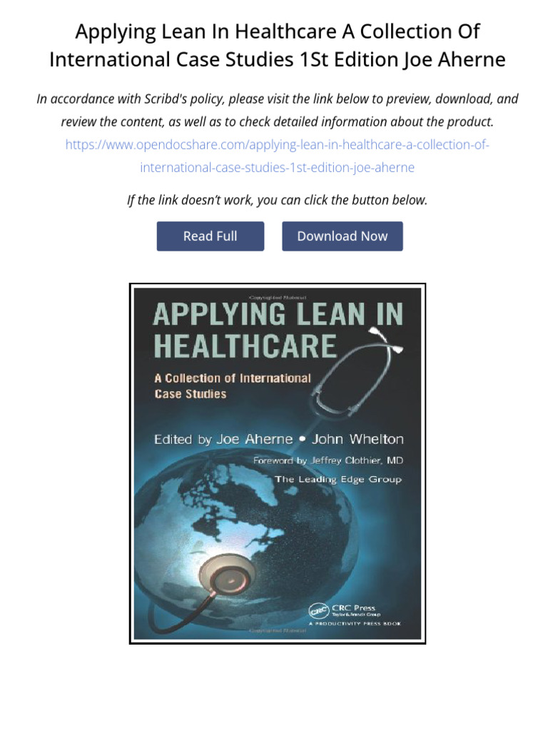 Applying Lean in Healthcare A Collection of International Case Studies ...