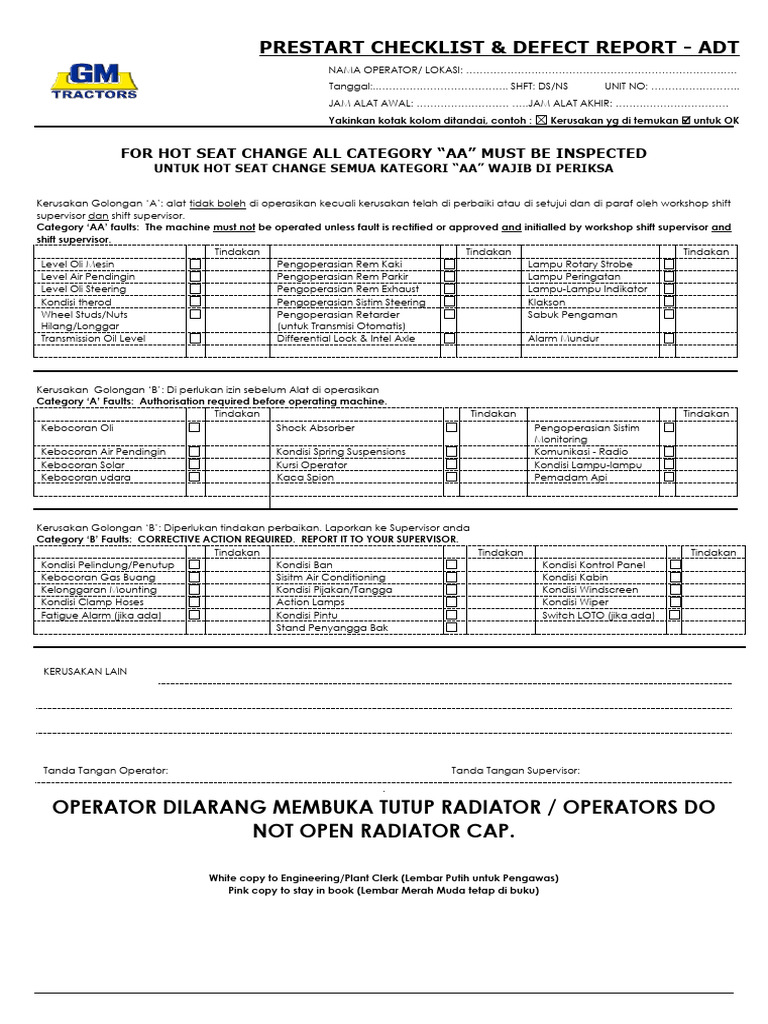Checklist Prabuka dan Laporan Kerusakan ADT | PDF
