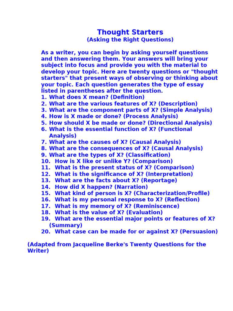 20 Thought Starters for Writers | PDF