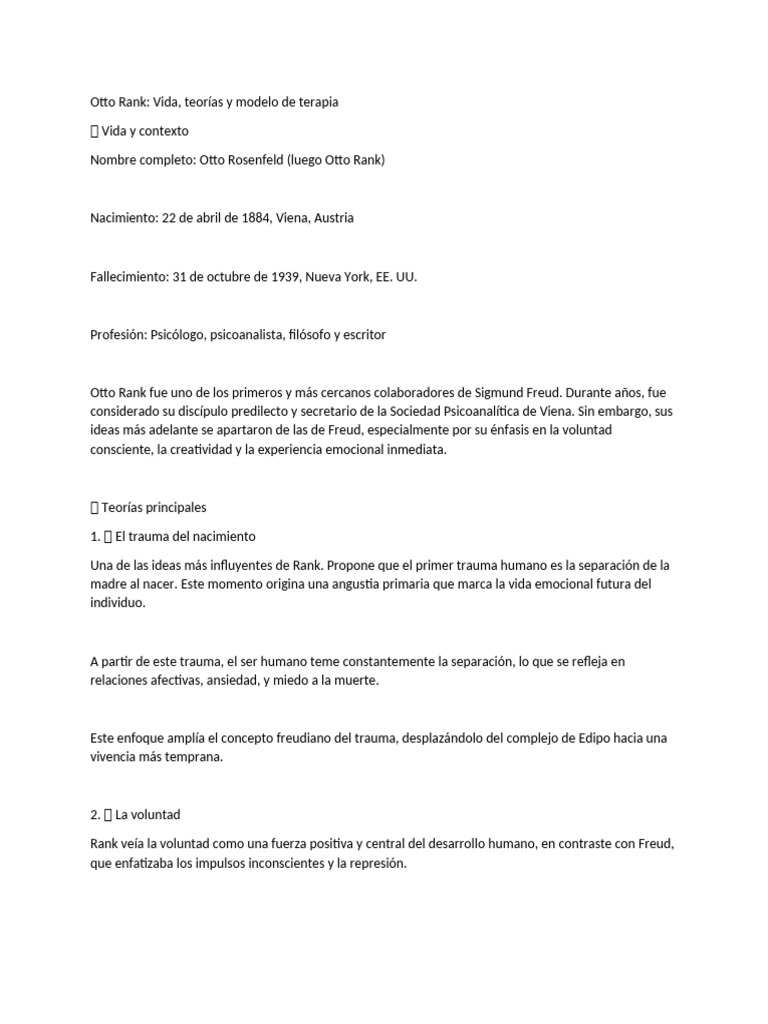 Otto Rank: Teorías y Terapia Emocional | PDF | Sicología | Conceptos ...