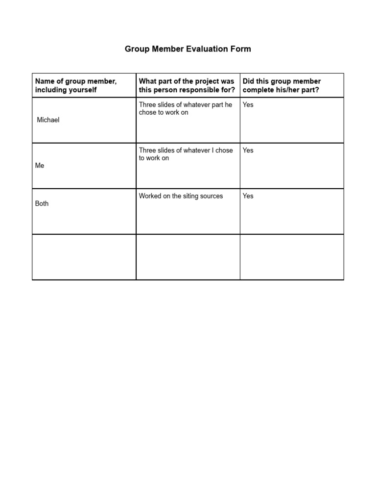 Group Member Evaluation Form | PDF